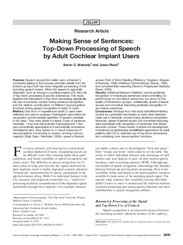 (PDF) Making Sense of Sentences: Top-Down Processing of Speech by Adult ...