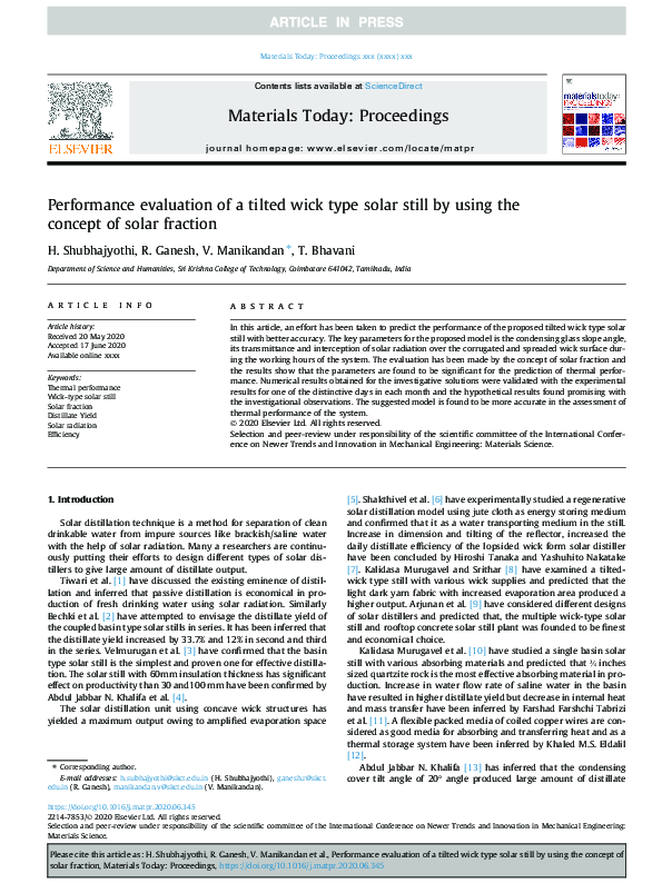 (PDF) Performance evaluation of a tilted wick type solar still by using ...