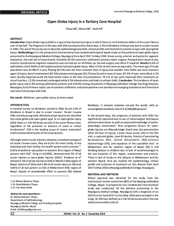 (PDF) Open Globe Injury in a Tertiary Care Hospital