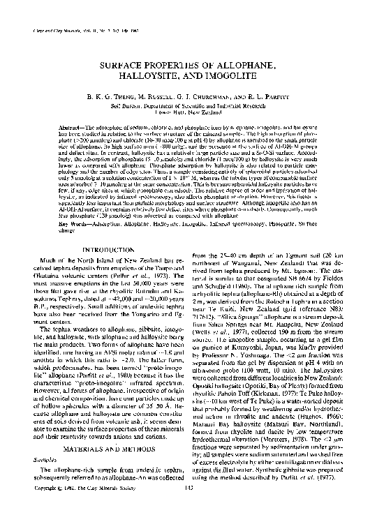 (PDF) Surface Properties of Allophane, Halloysite, and Imogolite | Jock ...