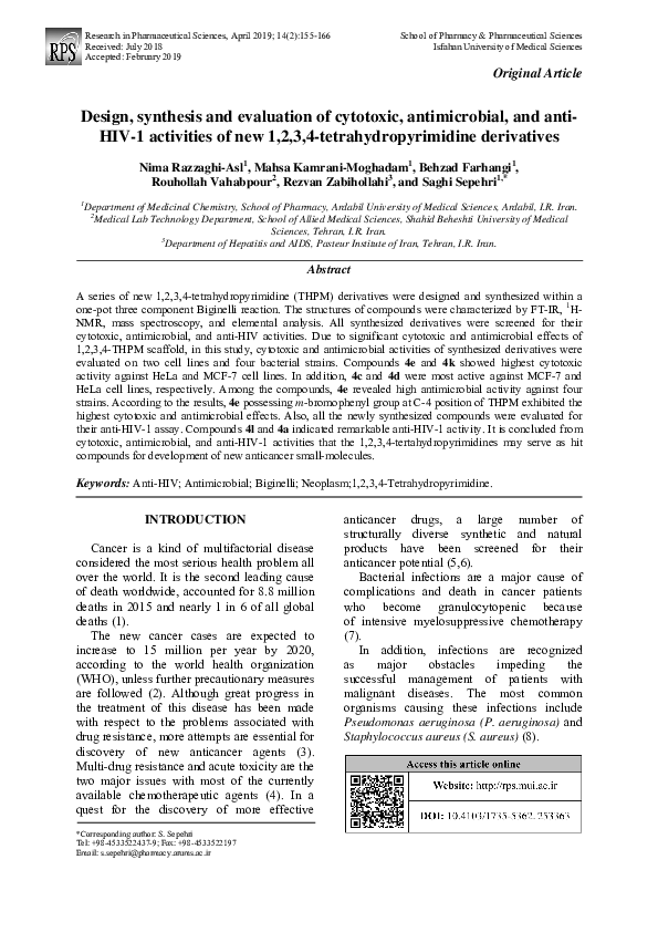 (PDF) Design, synthesis and evaluation of cytotoxic, antimicrobial, and anti-HIV-1 activities of ...