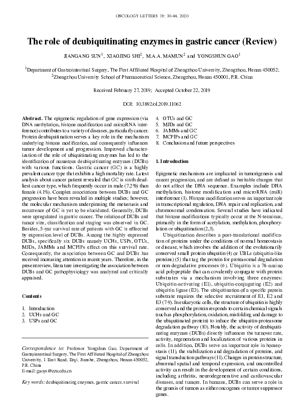 (PDF) The role of deubiquitinating enzymes in spermatogenesis