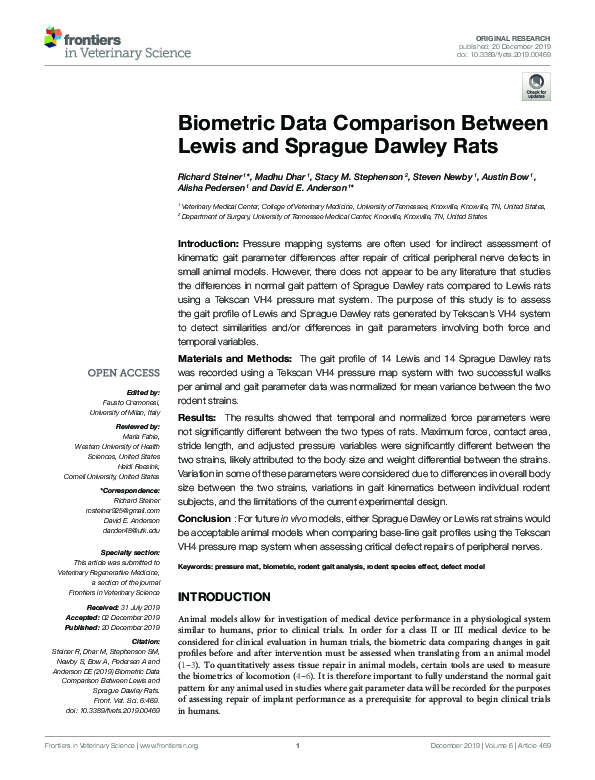 (PDF) Biometric Data Comparison Between Lewis and Sprague Dawley Rats