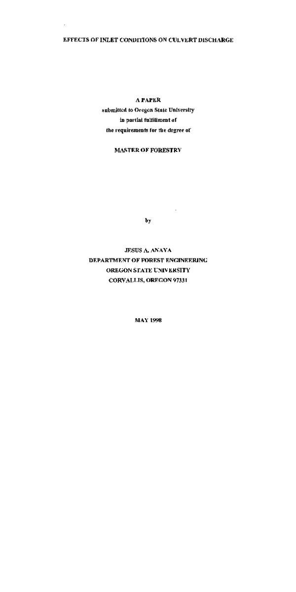 (PDF) Effects of inlet conditions of culvert discharge