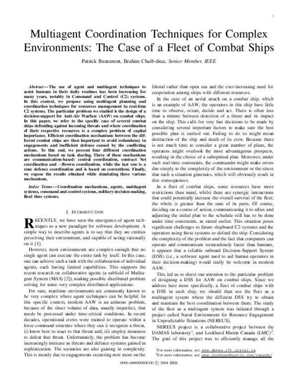 (PDF) Multiagent Coordination Techniques for Complex Environments: The Case of a Fleet of Combat ...