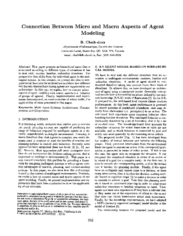 (PDF) Connection between micro and macro aspects of agent modeling