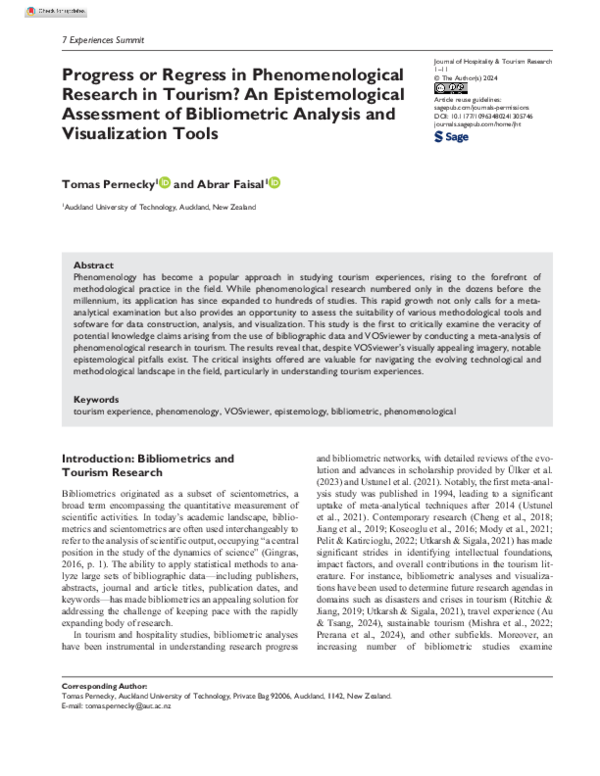 (PDF) Progress or regress in phenomenological research in tourism