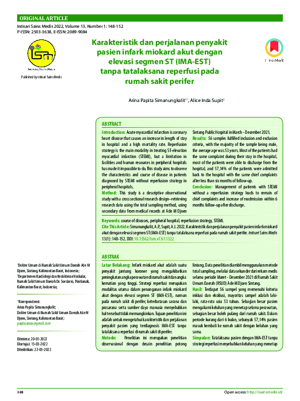 (PDF) Karakteristik dan perjalanan penyakit pasien infark miokard akut ...