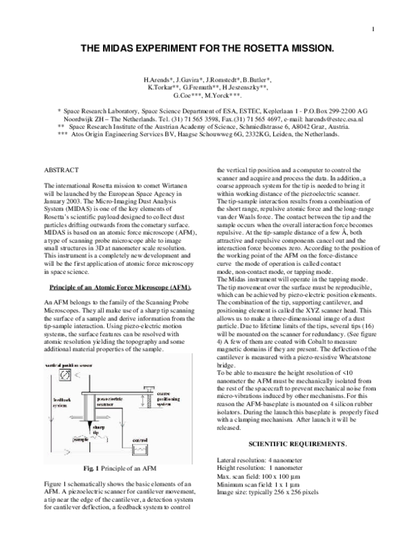 (PDF) The MIDAS experiment for the Rosetta mission