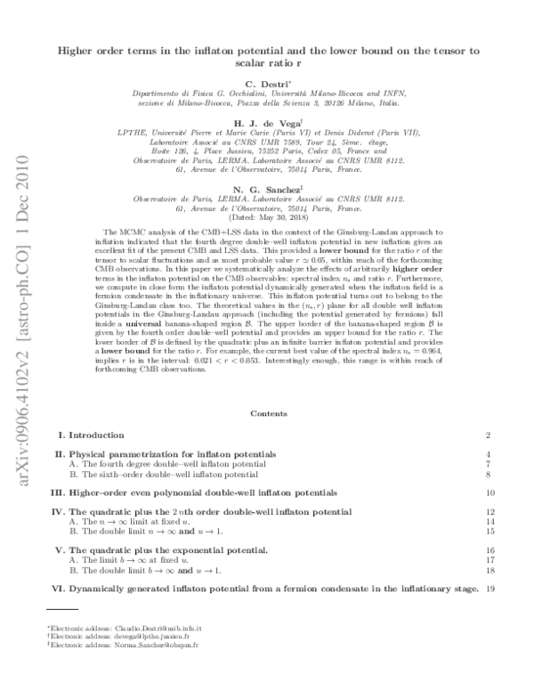 (PDF) Higher order terms in the inflaton potential and the lower bound ...