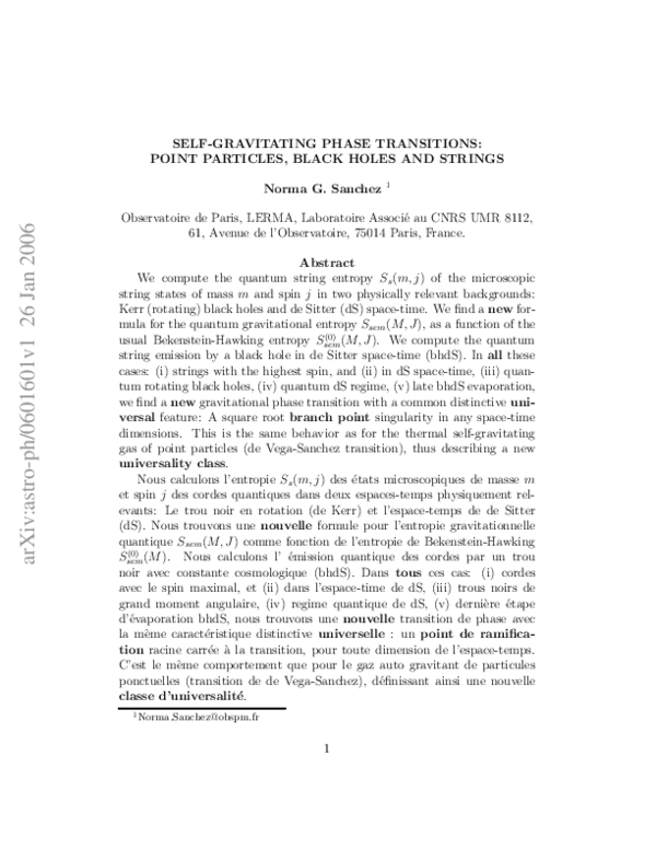 (PDF) Self-gravitating phase transitions: Point particles, black holes and strings