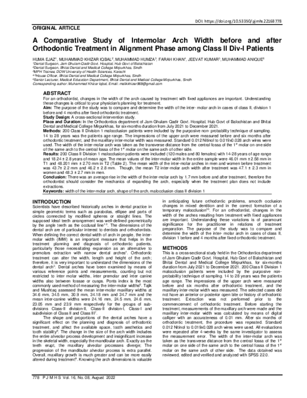 (PDF) A Comparative Study of Intermolar Arch Width before and after ...