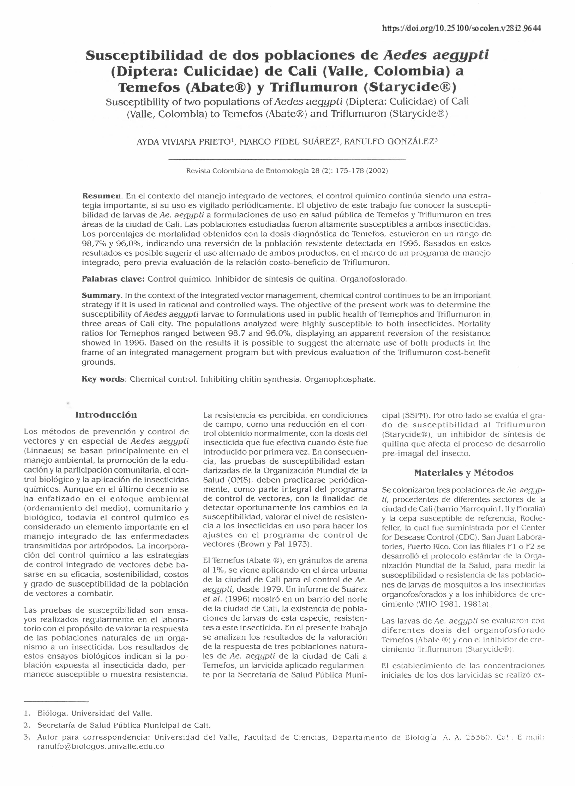 (PDF) Susceptibilidad de dos poblaciones de Aedes aegypti (Diptera ...