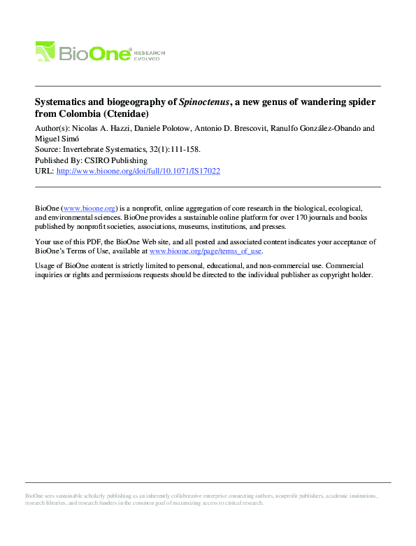 (PDF) Systematics and biogeography of Spinoctenus, a new genus of ...