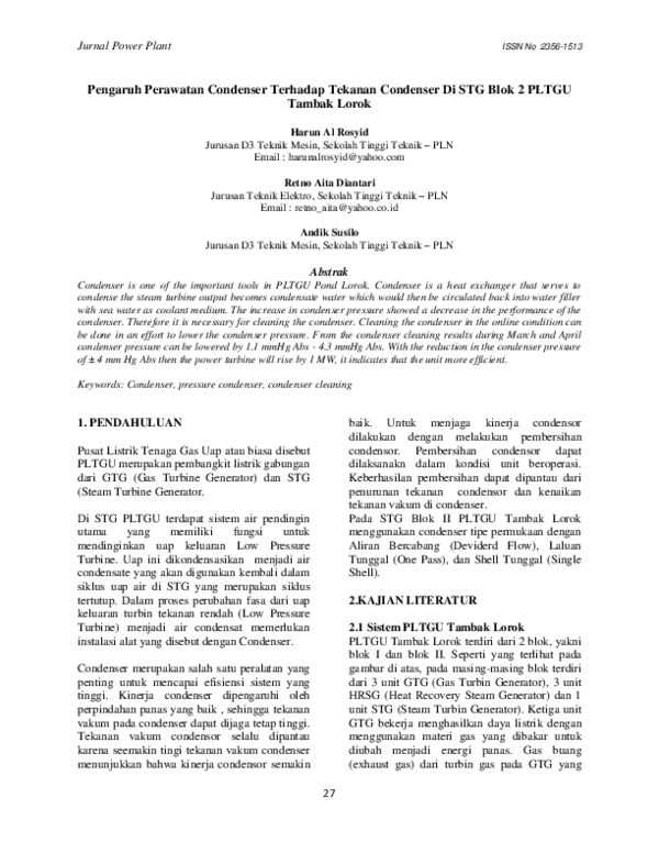 (PDF) Pengaruh Perawatan Condenser Terhadap Tekanan Condenser Di STG ...