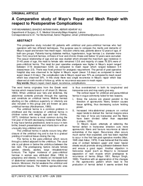 (PDF) A Comparative study of Mayo’s Repair and Mesh Repair with respect ...