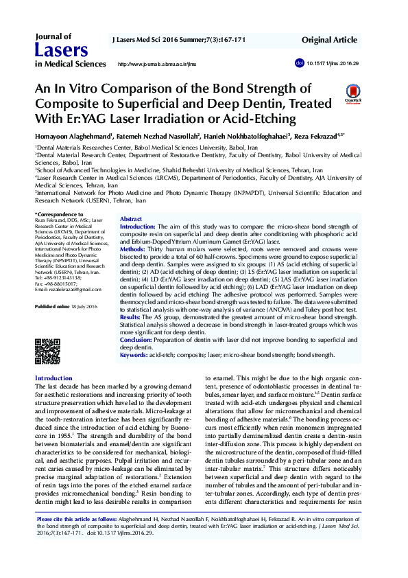 (PDF) An In Vitro Comparison of the Bond Strength of Composite to ...