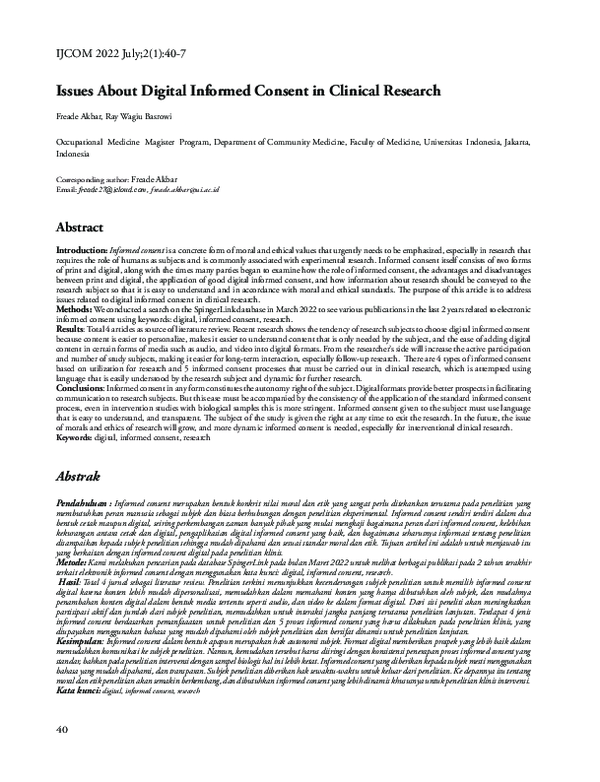 (PDF) Issues About Digital Informed Consent in Clinical Research
