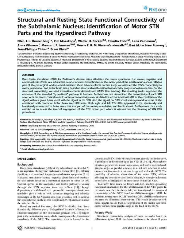 (PDF) Structural and Resting State Functional Connectivity of the Subthalamic Nucleus ...