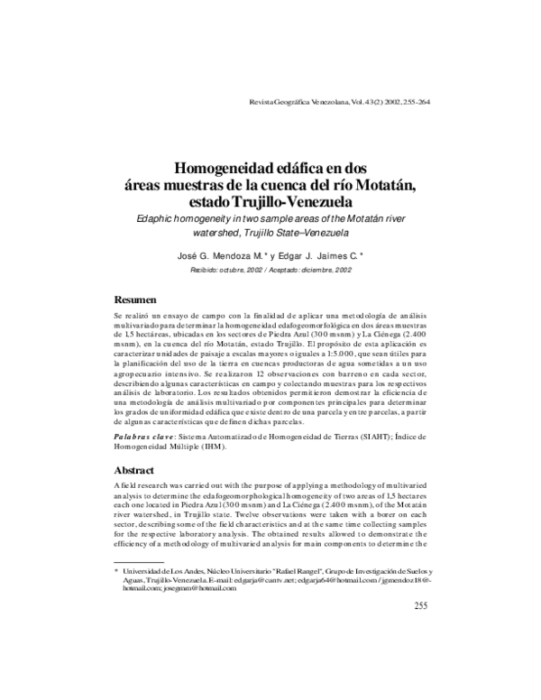 (PDF) Homogeneidad ed fica en dos reas muestras de la cuenca del r o Motat n, estado Trujillo ...