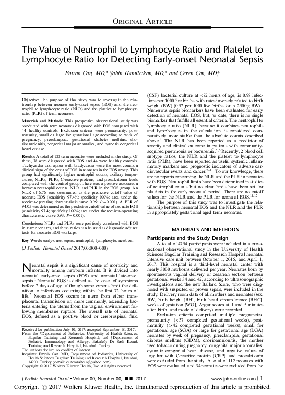 (PDF) The Value of Neutrophil to Lymphocyte Ratio and Platelet to ...