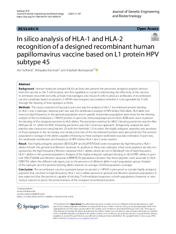 (PDF) In silico analysis of HLA-1 and HLA-2 recognition of a designed ...