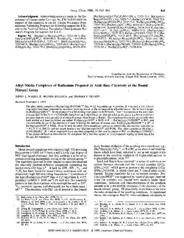 (PDF) Alkyl nitrite complexes of ruthenium prepared by acid-base ...