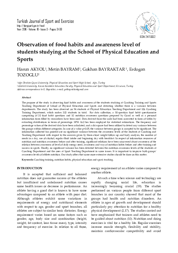 (PDF) Observation of food habits and awareness level of students ...