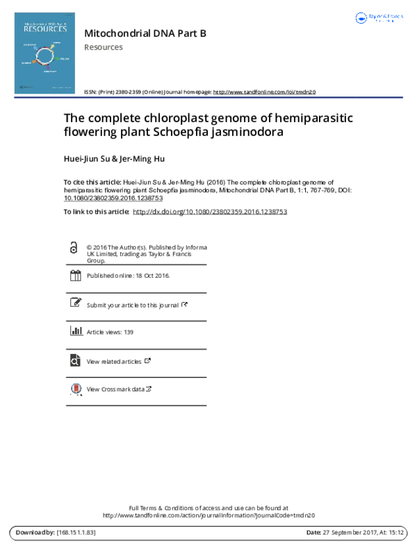 (PDF) The complete chloroplast genome of hemiparasitic flowering plant Schoepfia jasminodora