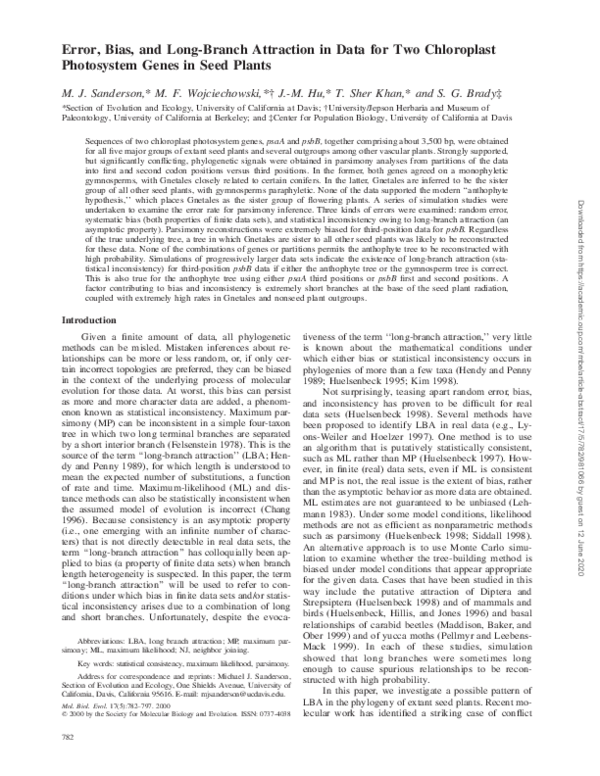 (PDF) Error, Bias, and Long-Branch Attraction in Data for Two ...