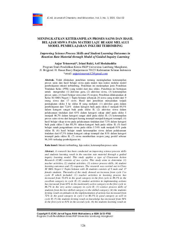 (PDF) Meningkatkan Keterampilan Proses Sains Dan Hasil Belajar Siswa Pada Materi Laju Reaksi ...