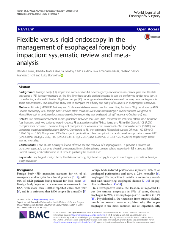 (PDF) Flexible versus rigid endoscopy in the management of esophageal foreign body impaction ...