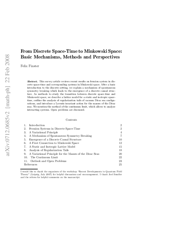 (PDF) From Discrete Space-Time to Minkowski Space: Basic Mechanisms ...