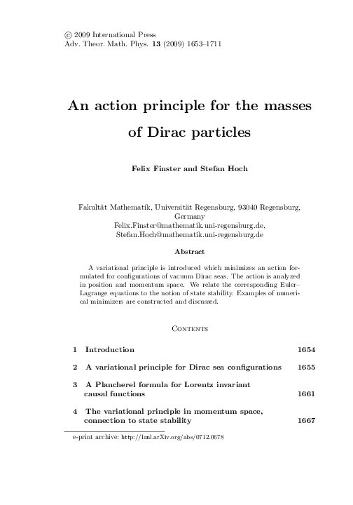 (PDF) An action principle for the masses of Dirac particles
