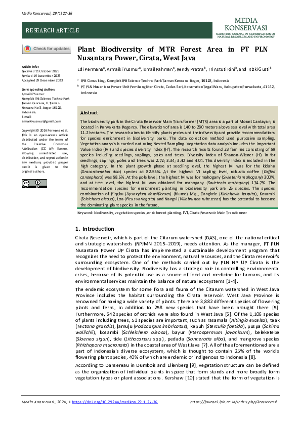 (PDF) Plant Biodiversity of MTR Forest Area in PT PLN Nusantara Power ...