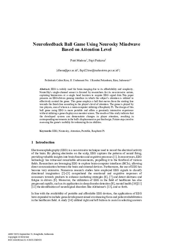 (PDF) Neurofeedback Ball Game Using Neurosky Mindwave Based on ...