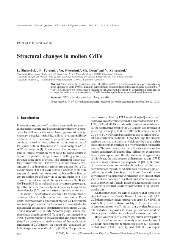 (PDF) Structural changes in molten CdTe