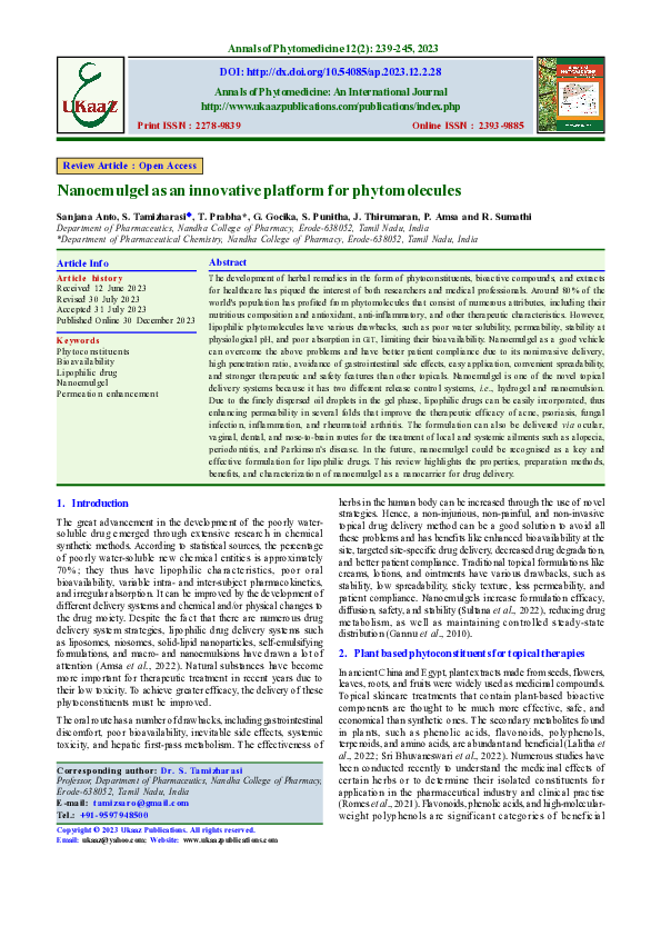 (PDF) Nanoemulgel as an innovative platform for phytomolecules