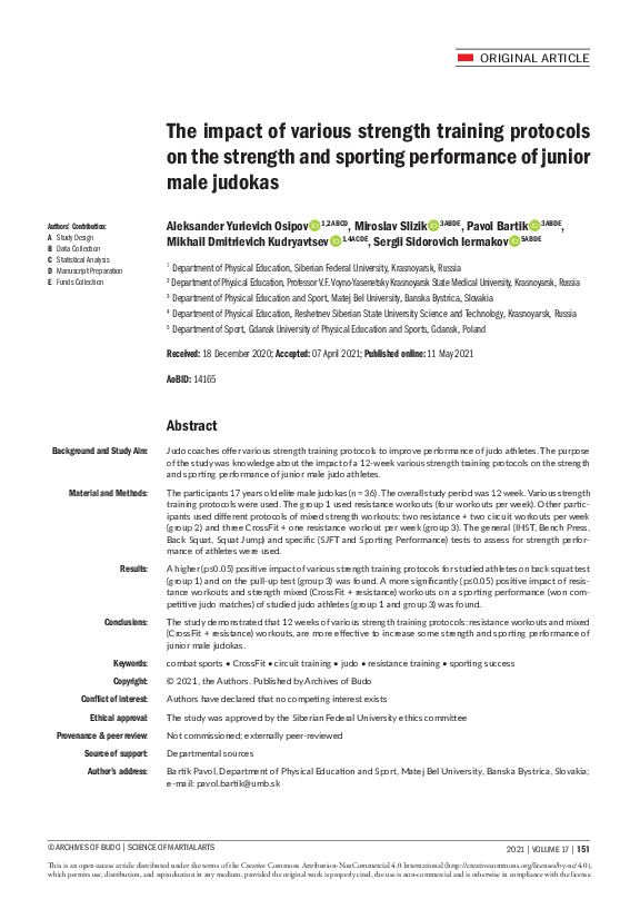 (PDF) The impact of various strength training protocols on the strength and sporting performance ...