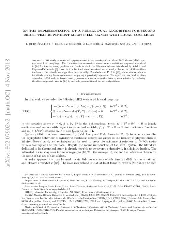 (PDF) On the implementation of a primal-dual algorithm for second order time-dependent mean ...
