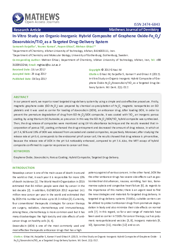 (PDF) In-Vitro Study on Organic-Inorganic Hybrid Composite of Graphene Oxide-Fe 3 O 4 ...