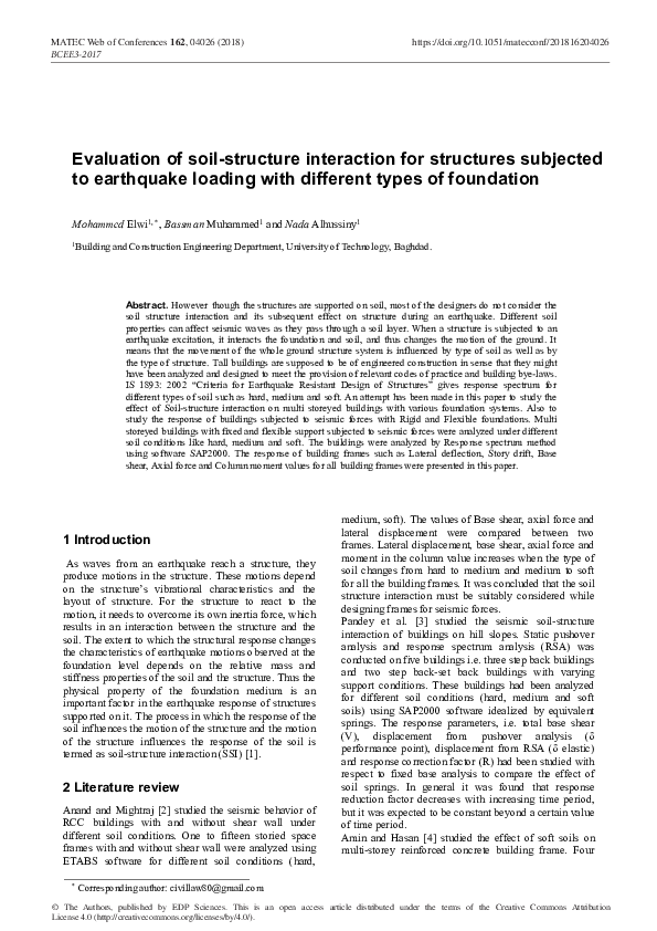 (PDF) Evaluation of soil-structure interaction for structures subjected to earthquake loading ...