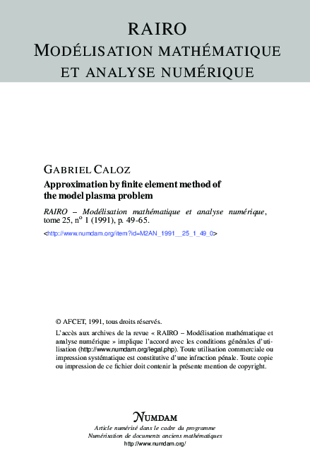 Pdf Approximation By Finite Element Method Of The Model Plasma Problem