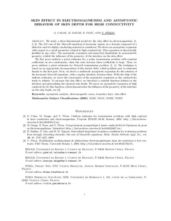 (PDF) Skin Effect in Electromagnetism and Asymptotic Behaviour of Skin ...