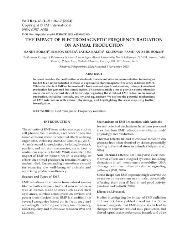 (PDF) The Impact of Electromagnetic Frequency Radiation on Animal ...