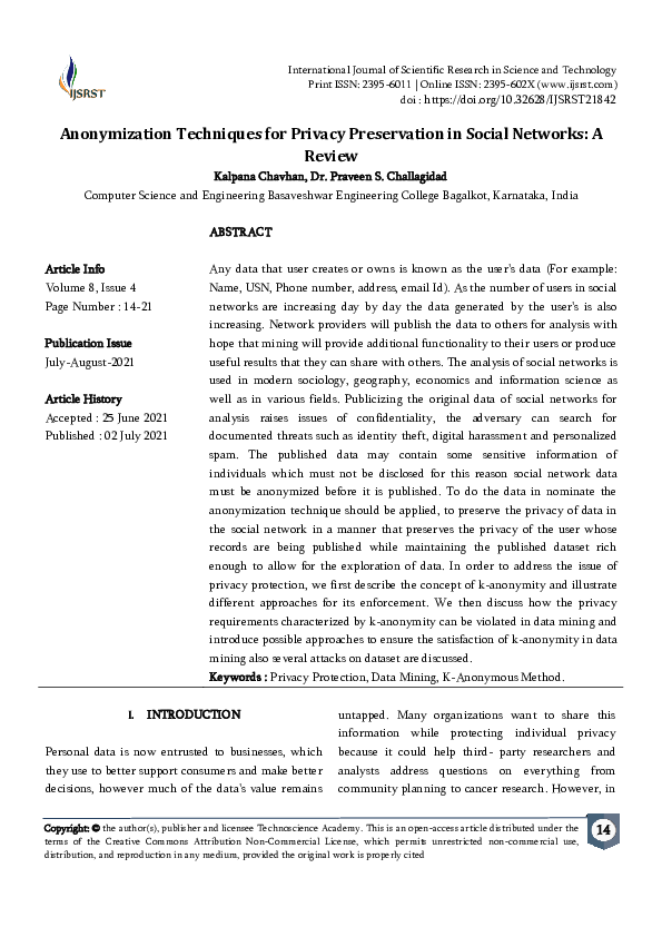 (PDF) Anonymization Techniques for Privacy Preservation in Social ...