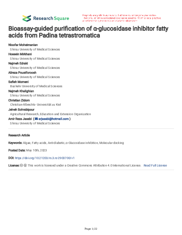 (PDF) Bioassay-guided purification of α-glucosidase inhibitor fatty ...