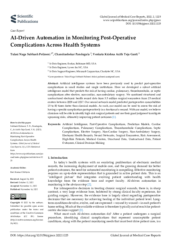 (PDF) AI-Driven Automation in Monitoring Post-Operative Complications Across Health Systems