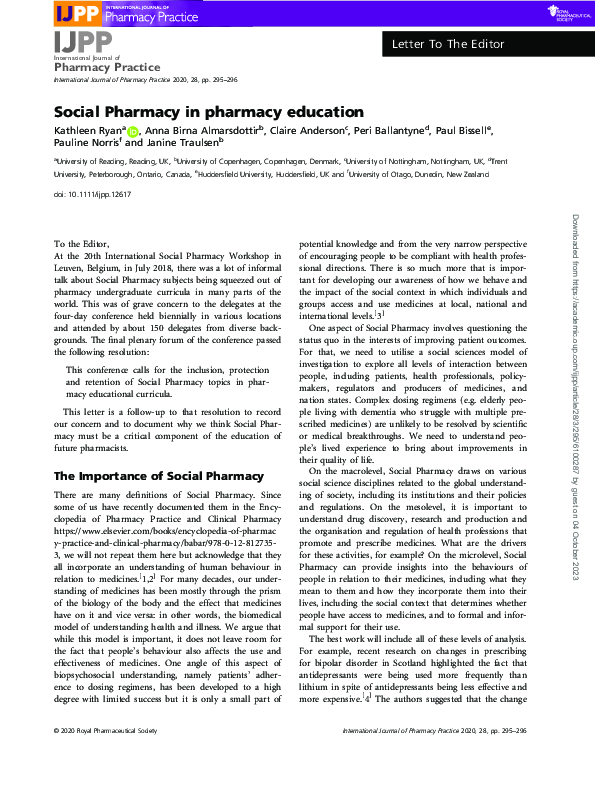 (PDF) Social Pharmacy in pharmacy education