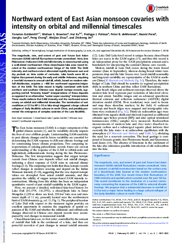 (PDF) Northward extent of East Asian monsoon covaries with intensity on ...